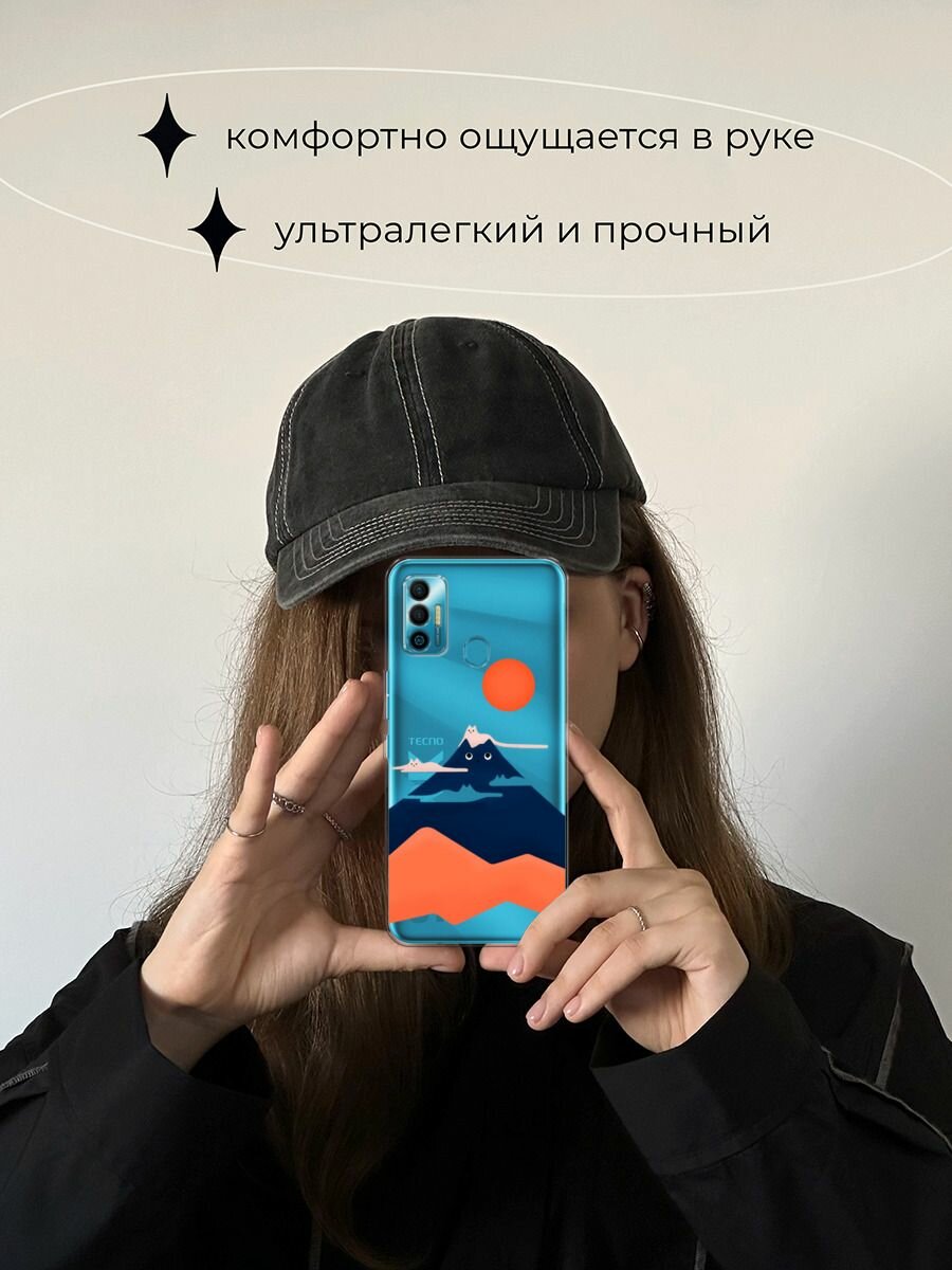 Чехол на Tecno Spark 7 / Техно Спарк 7 с принтом "Кот-гора", прозрачный — фото 1