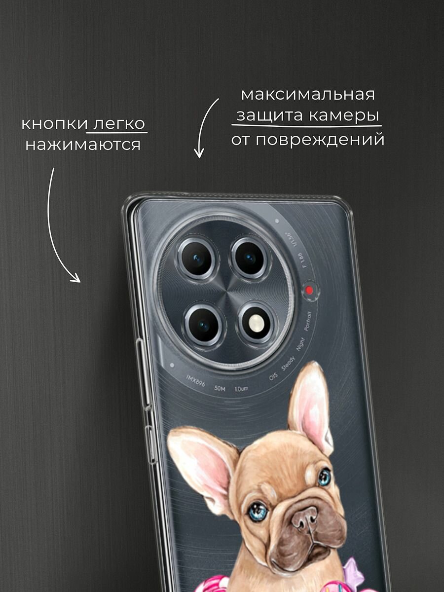 Чехол на Tecno Camon 30S Pro / Текно Камон 30S Про с принтом "Бульдог и сладости", прозрачный — фото 1