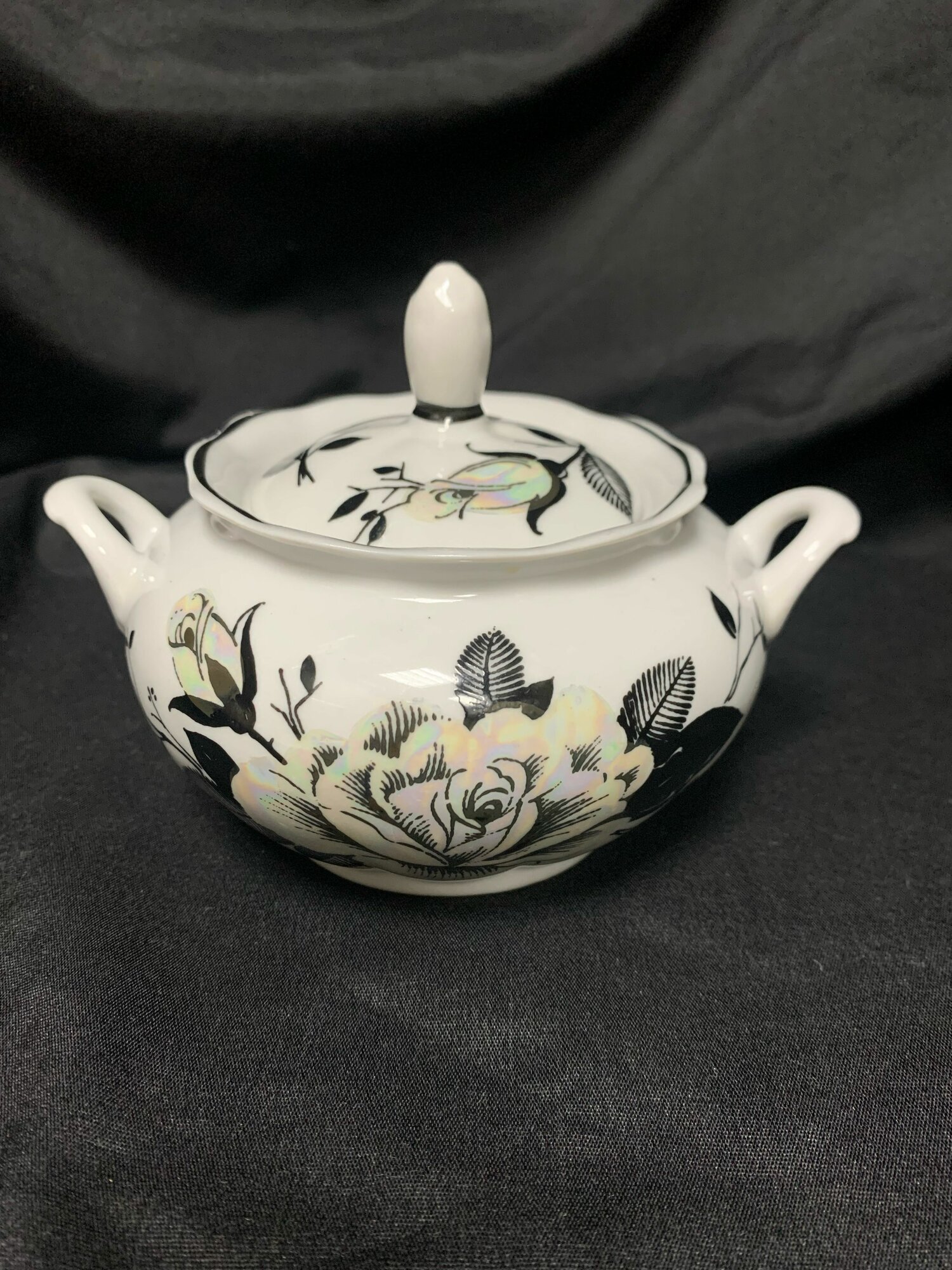 Маленькая фарфоровая сахарница Золотая Роза Перламутр)