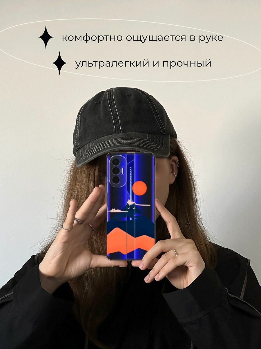 Чехол на Tecno Pova 3 / Текно Пова 3 с принтом "Кот-гора", прозрачный — фото 1