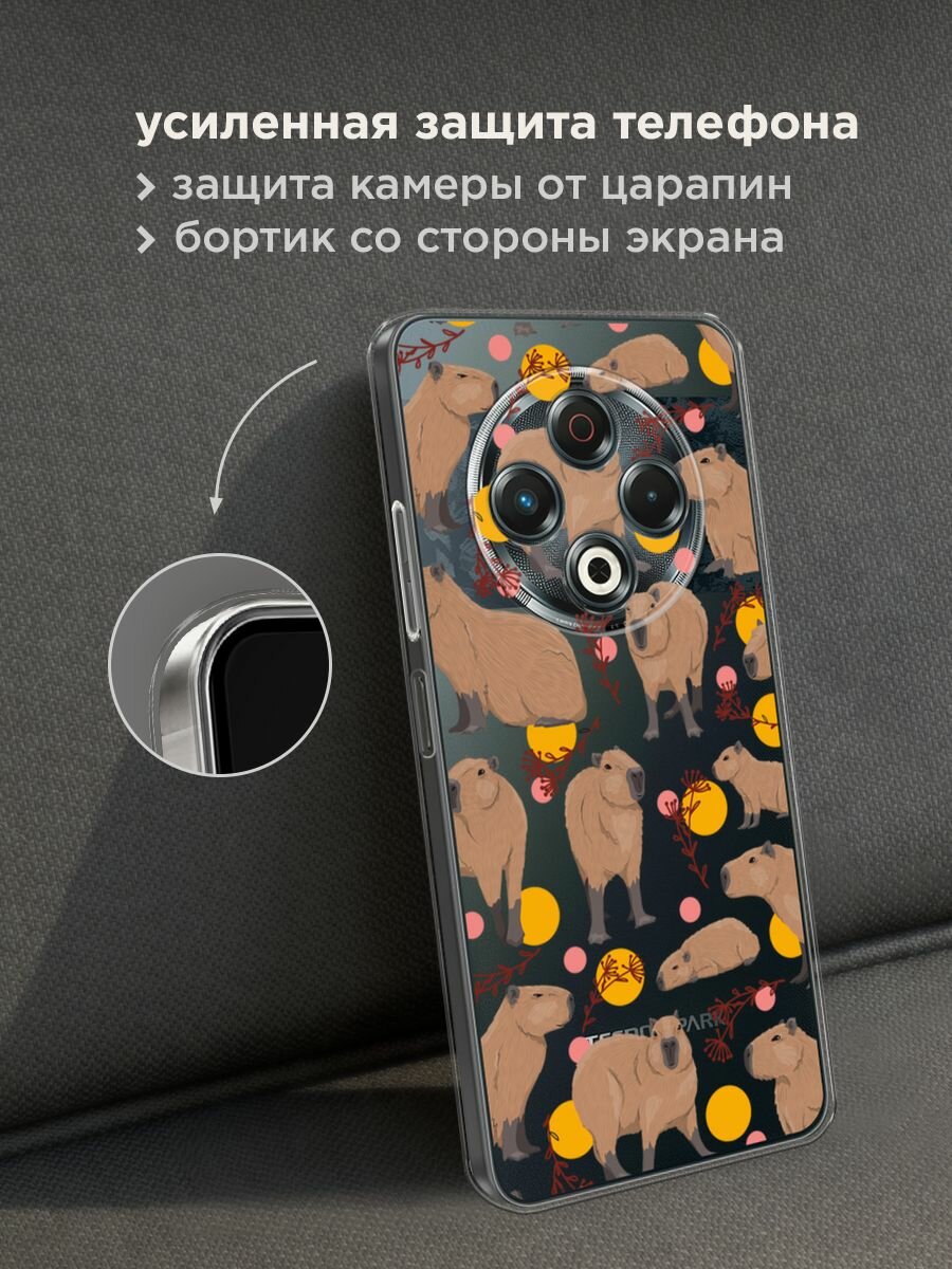 Чехол на Tecno Spark 30 / Текно Спарк 30 с принтом "Капибара паттерн", прозрачный — фото 1