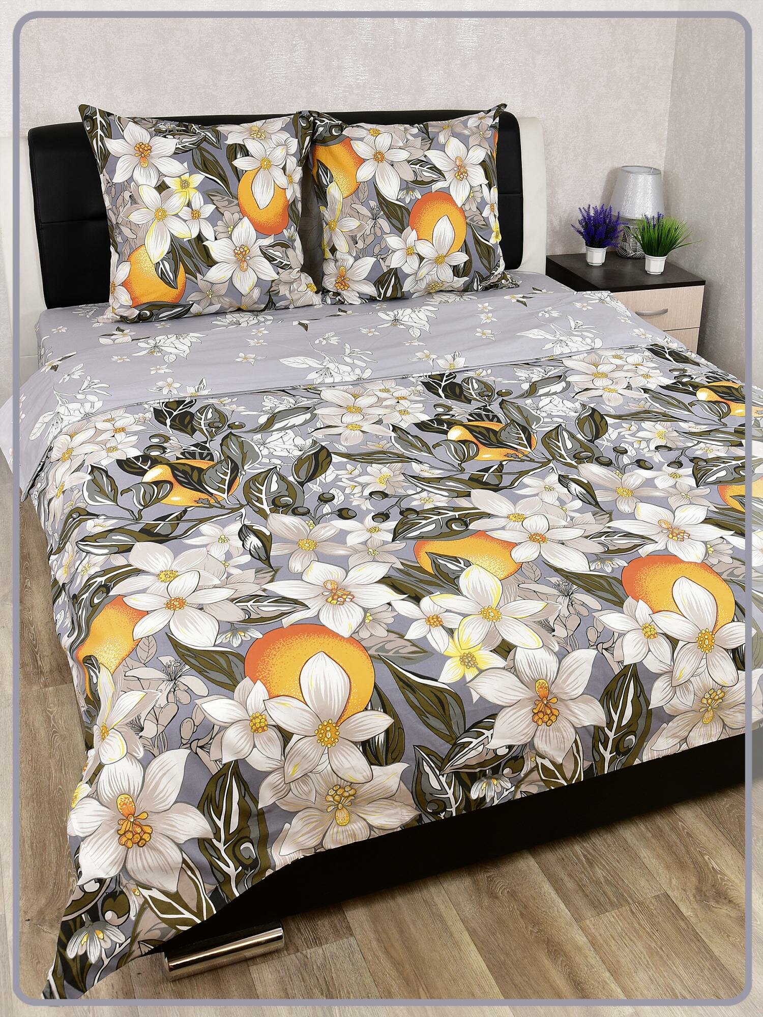 Постельное белье Шуйская бязь Нарцисс 21523-1 2 спальное с евро простыней