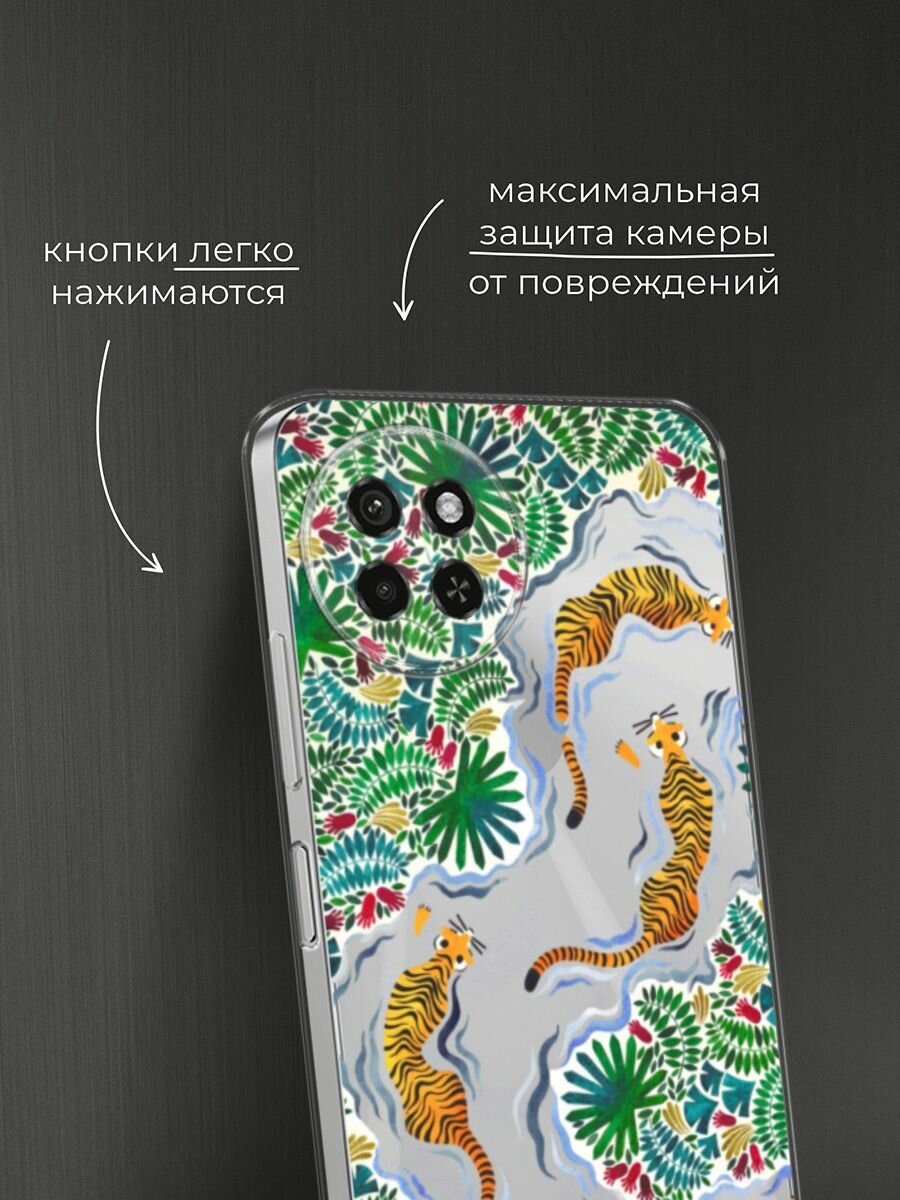 Чехол на Itel S23 / Ител S23 с принтом "Тигры в джунглях", прозрачный — фото 1