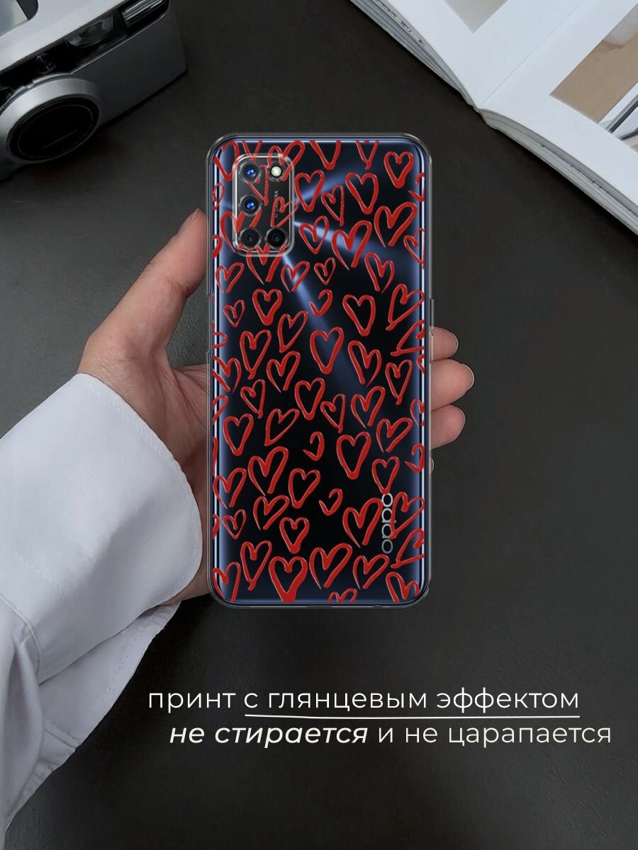 Чехол на Oppo A52/A72 / Оппо A52/A72 с принтом "Легкие бордовые сердечки" — фото 1
