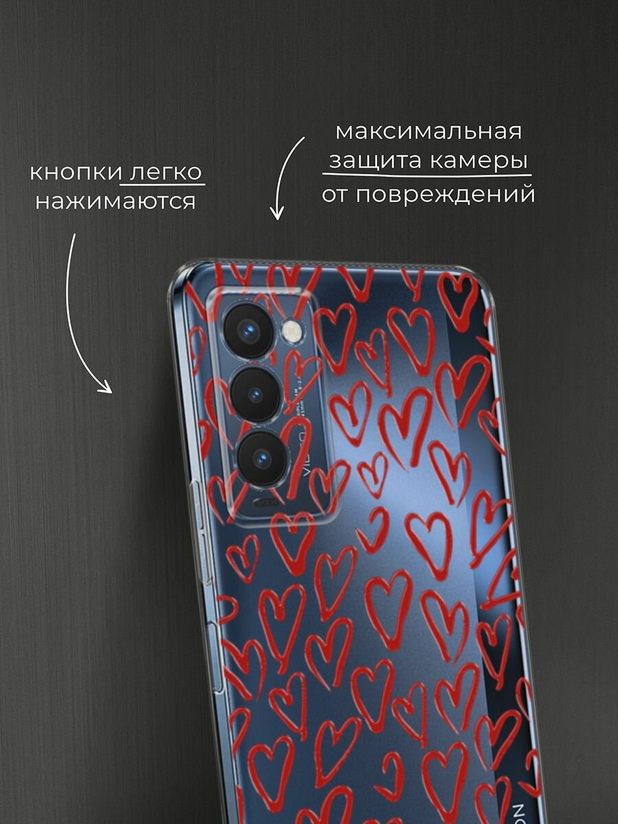 Чехол на Tecno Camon 18P / Техно Камон 18Р с принтом "Легкие бордовые сердечки" — фото 1