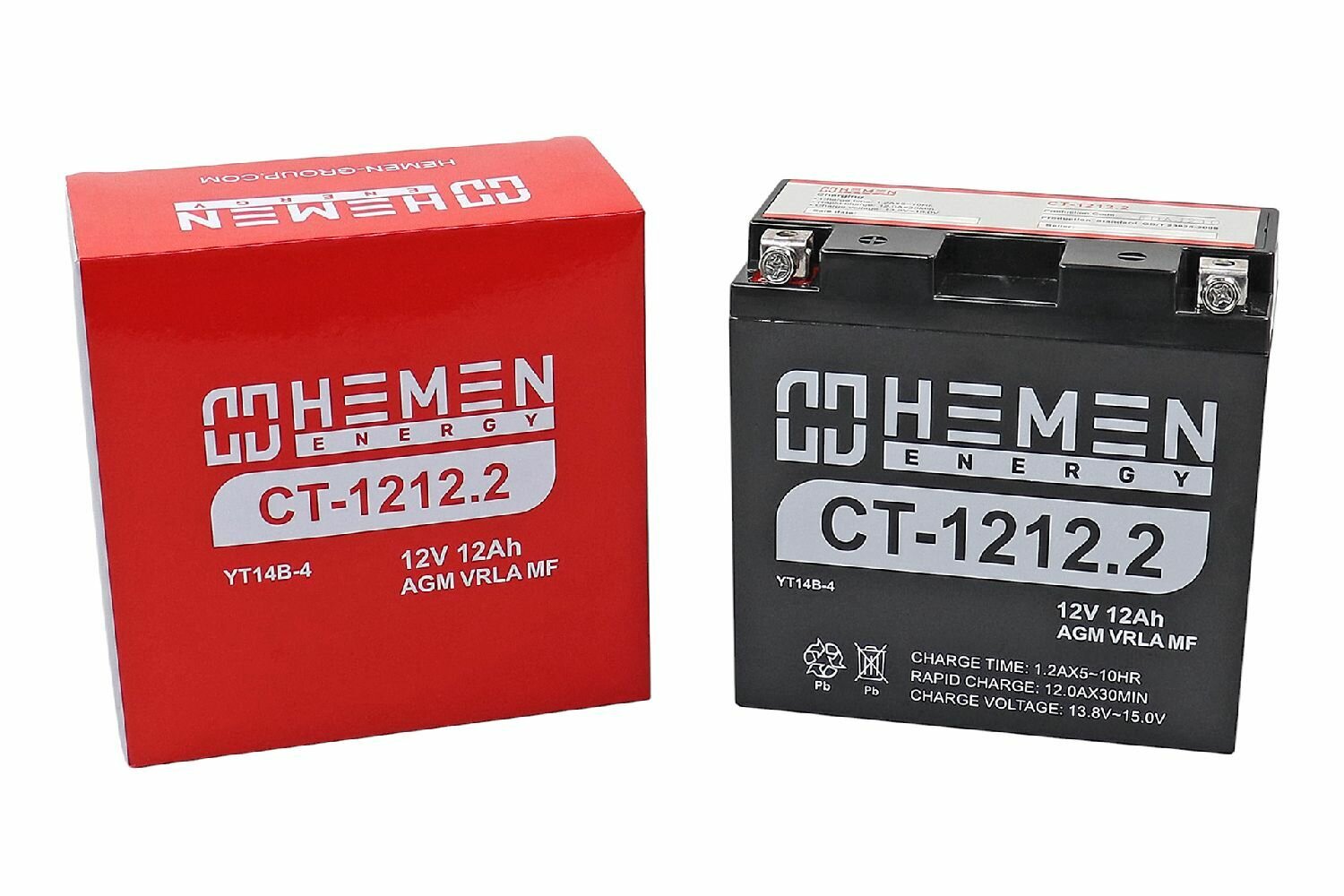 Аккумулятор 12В12Ач HEMEN ENERGY CT1212.2(YT14B-4) (кислотный, гермет) (прям пол) (150*70*145мм)