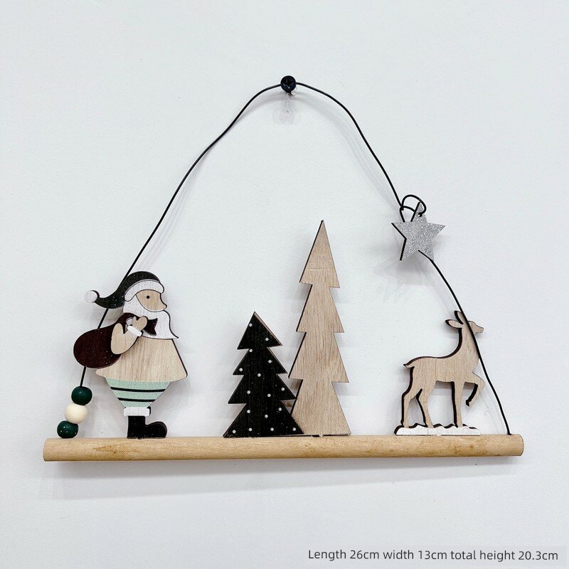 Скандинавская деревянная проволочная рождественская игрушка на елку — Дед Мороз и олень, праздничное украшение, диаметр
