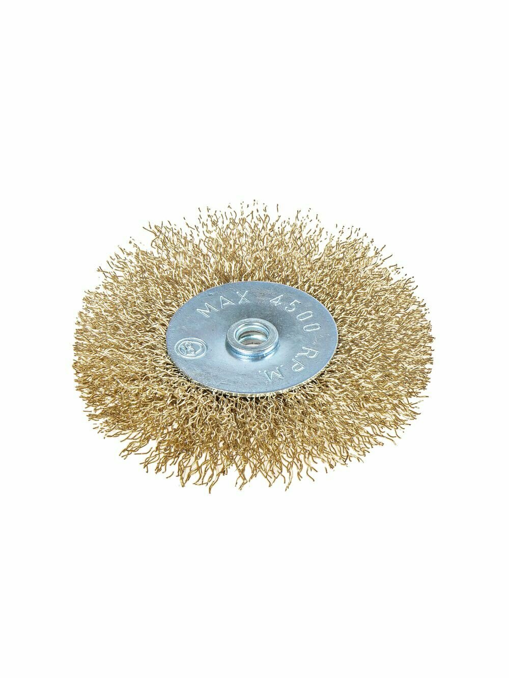 Щетка для УШМ плоская 75 мм, посадка 22.2 мм, латунированная проволока d 0.3мм, 4500 об/мин ARNEZI R8042075