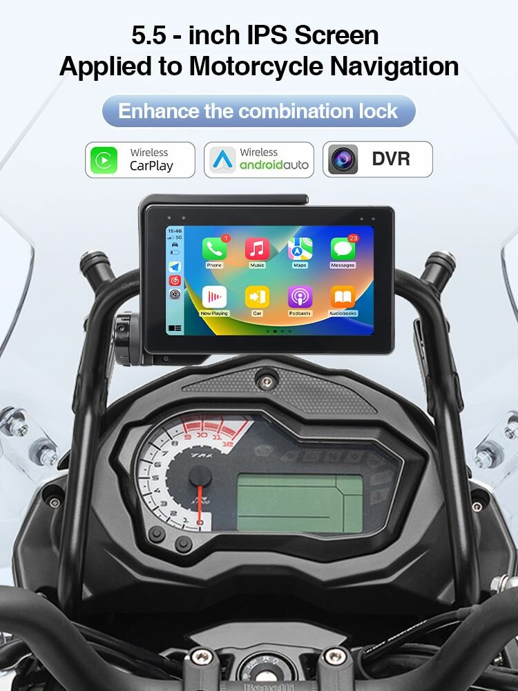 5.5 дюймов для BMW мотоцикл монитор, AKAMATE MBMA2-A-1, беспроводной CarPlay Android Auto, Bluetooth навигации портативный, водонепроницаемый IP67 HD монитор, DVR