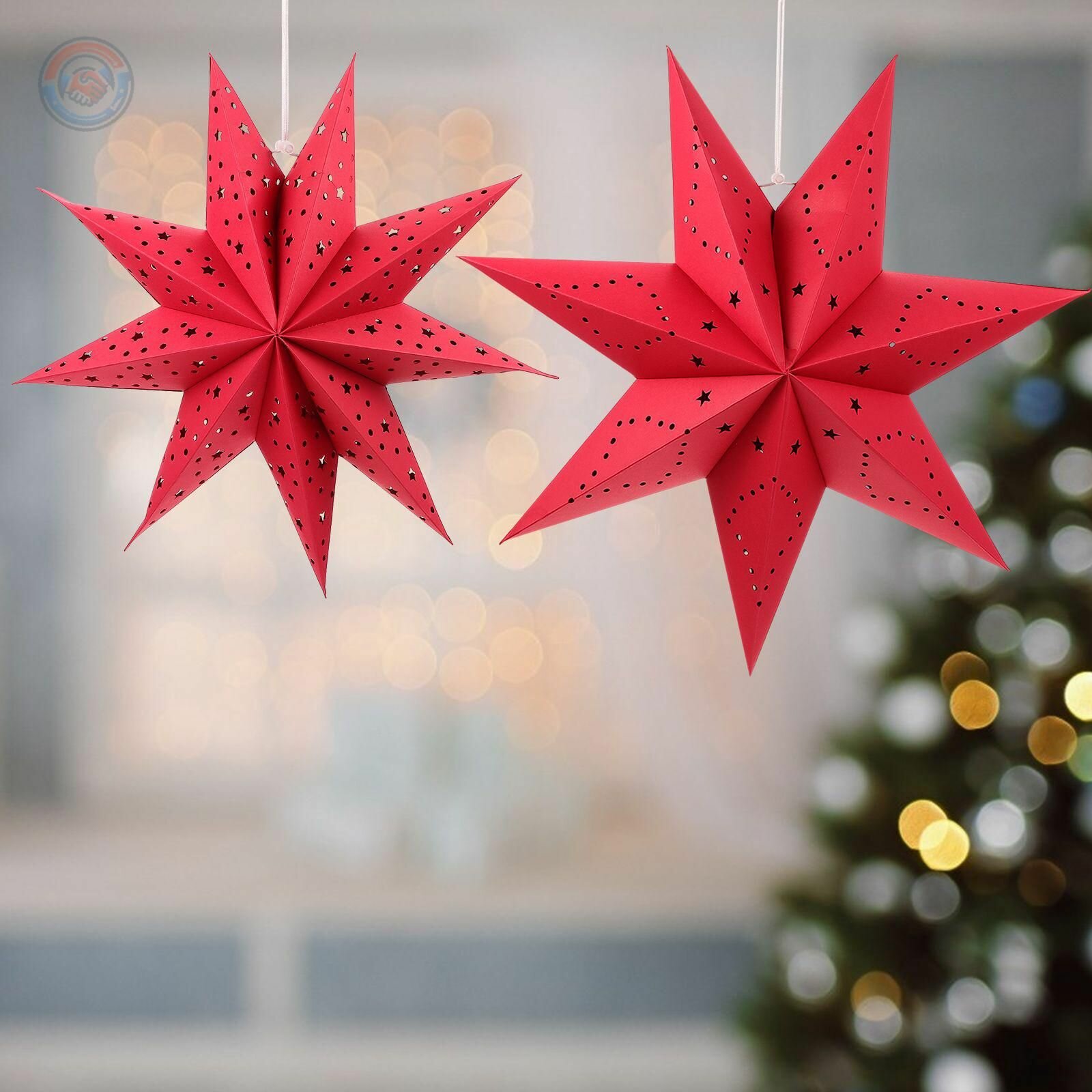 Праздничные рождественские бумажные фонарики Xmas Star для домашнего декора и подарков, классическое убранство в наборе 2 шт
