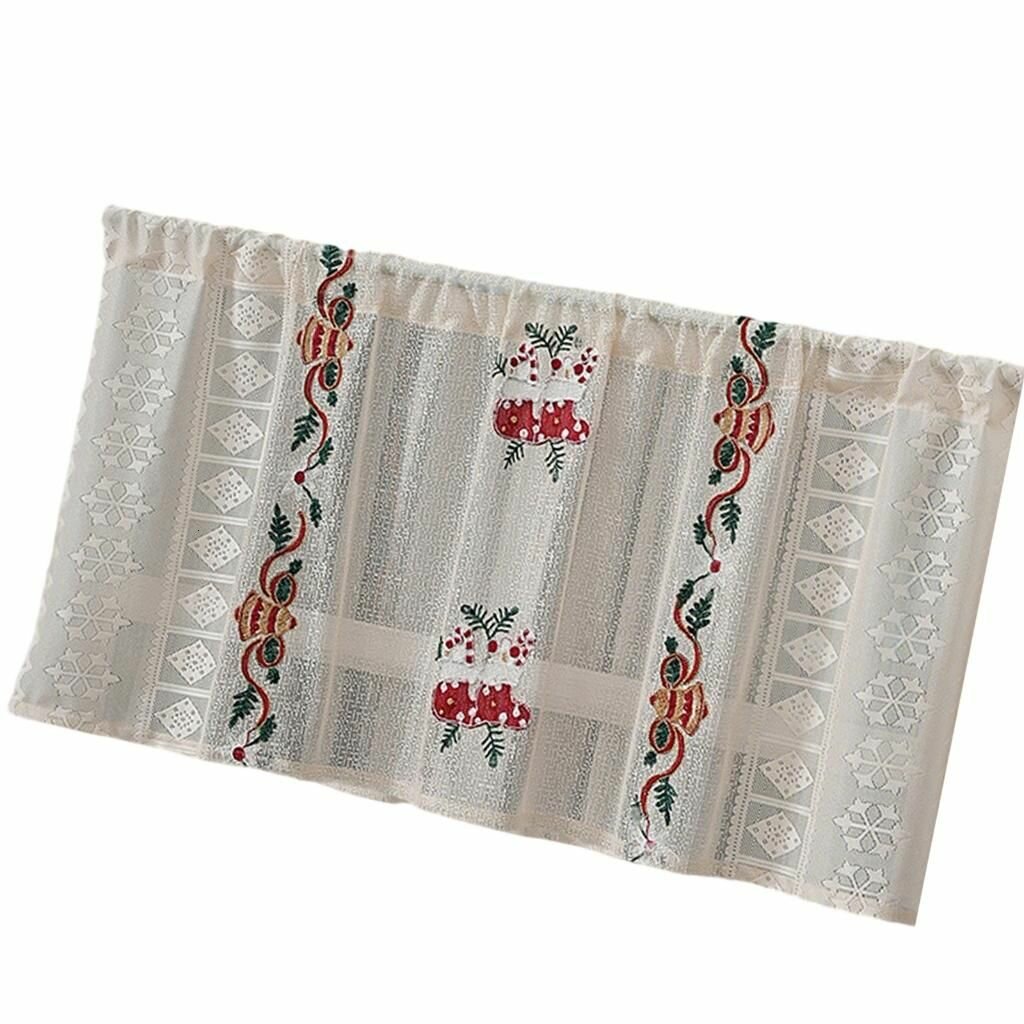 Кружевные рождественские занавески с вышивкой в виде колокольчиков-Рождественские носки-140*60 см