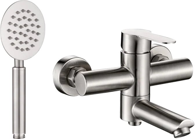 Смеситель для ванны с душем Haiba HB60801 с душевым гарнитуром, настенный, однорычажный, матовый, из нержавеющей стали, с керамическим картриджем