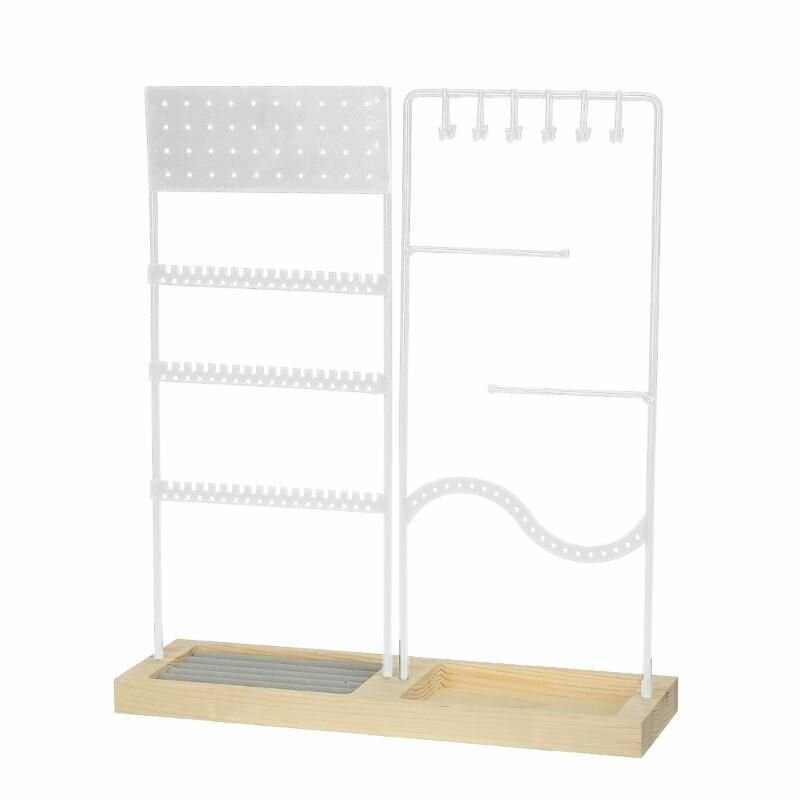 Стойка для сережек с деревянной подставкой, Белый
