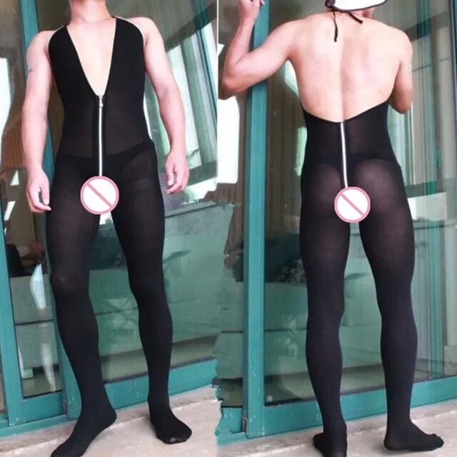 Сексуальное мужское нижнее белье, сексуальная одежда, мужской боди, эротический халат с V-образным вырезом, сексуальный комбинезон, боди с застежкой-молнией и чулками.