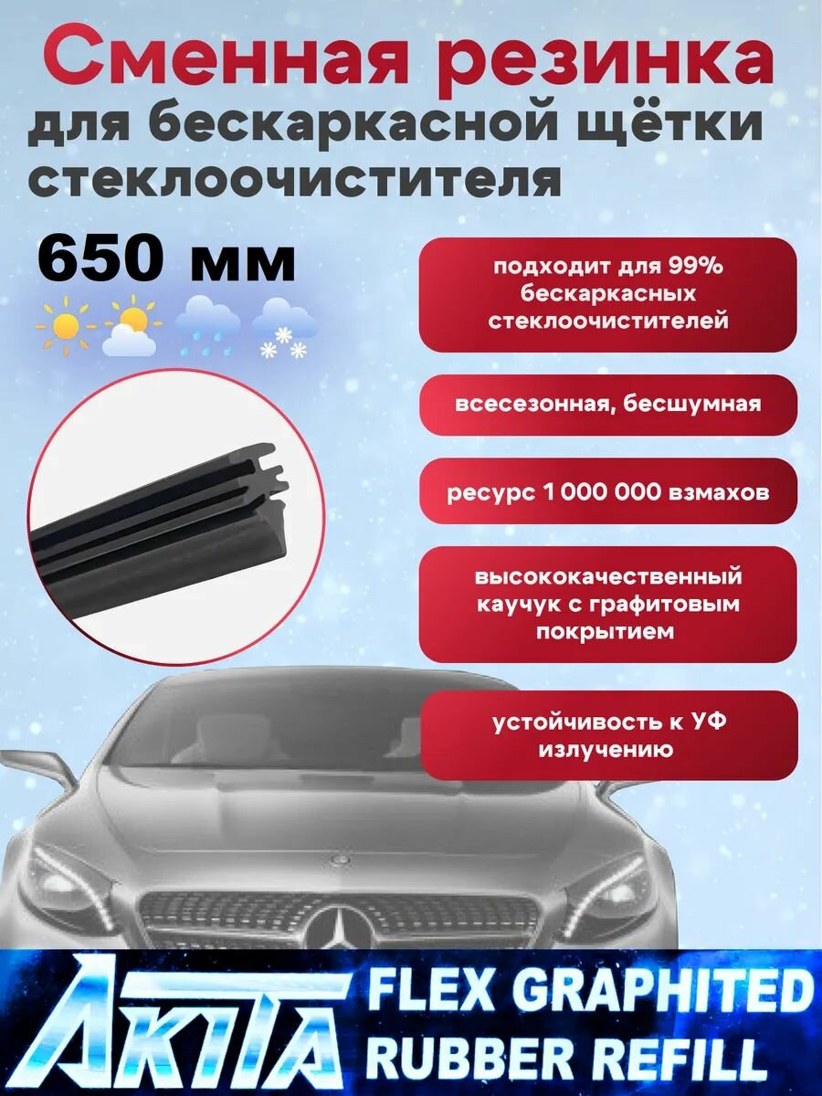 Сменная резинка для бескаркасной щетки 650 мм