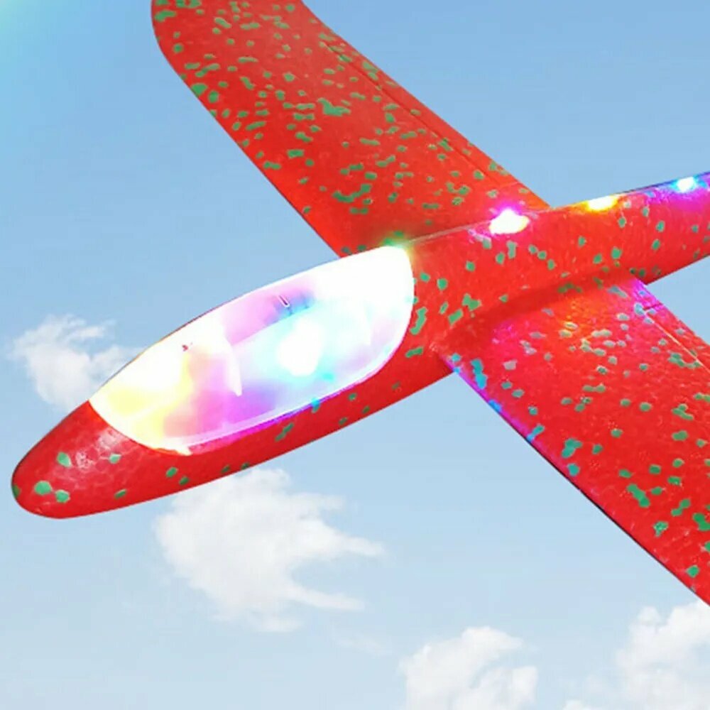 Метательный самолет светящийся, игрушка из пенопласта для улицы, планер пенопластовый с подстветкой 48 см синий