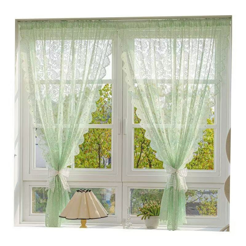 Шторы Anekke 2G10 French Lace, с бусинами, полупрозрачные, вуаль，матча зелён