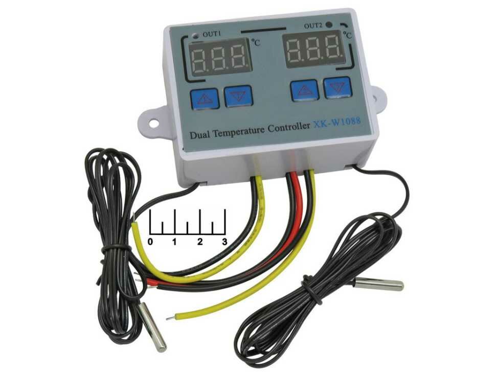 Термореле 12VDC 10A/220VAC XK-W1088 (2 датчика) (-50.+120)