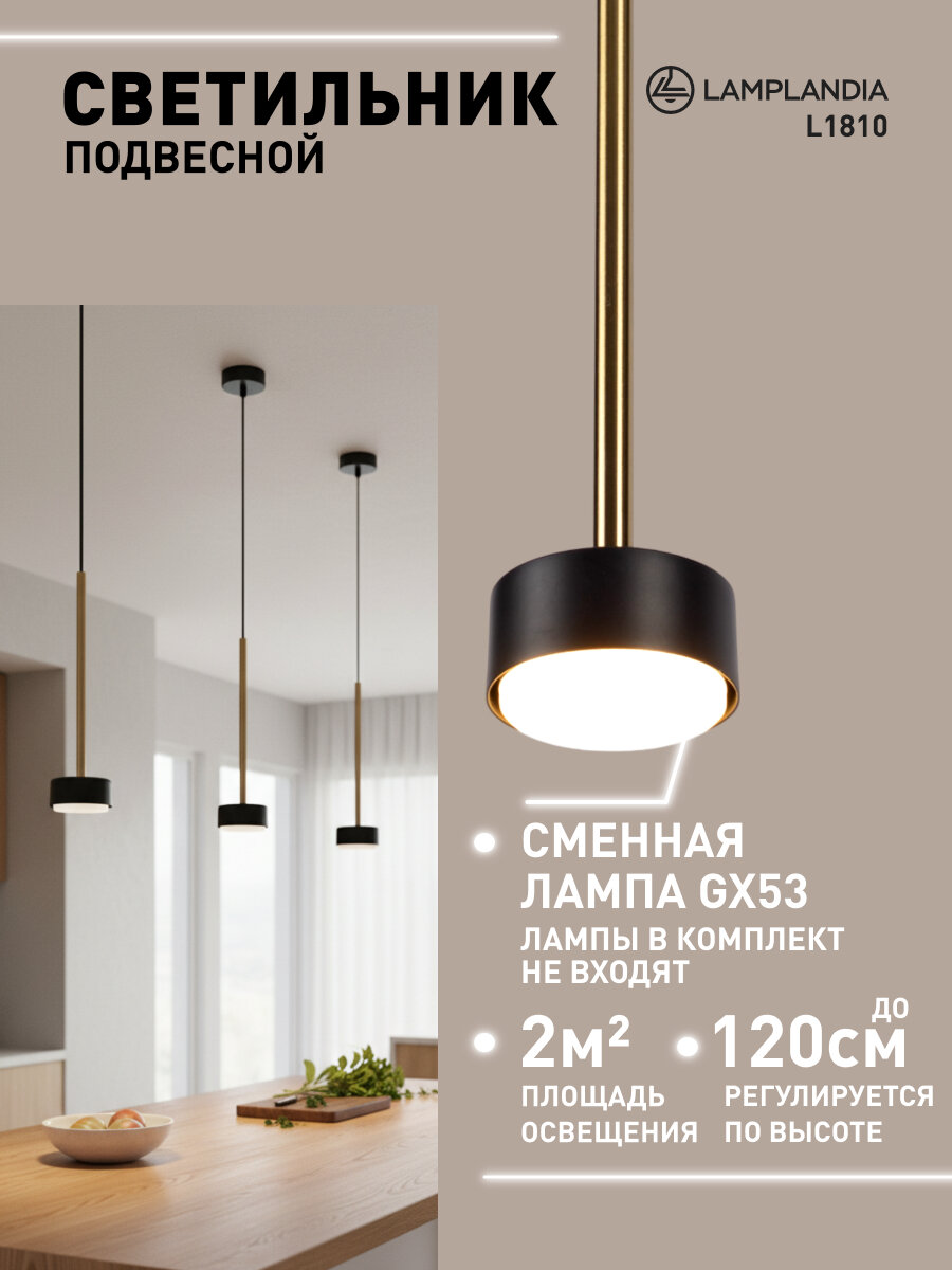 Светильник подвесной Lamplandia L1810 CIRCOLO PENDANT BLACK, GX53*1 макс 12Вт