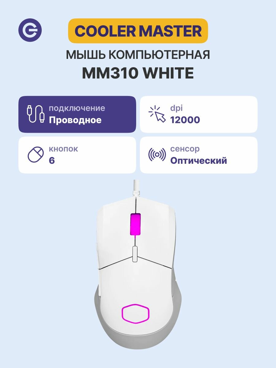 Мышь игровая COOLER MASTER MM310 White (MM-310-WWOL1), официальная гарантия