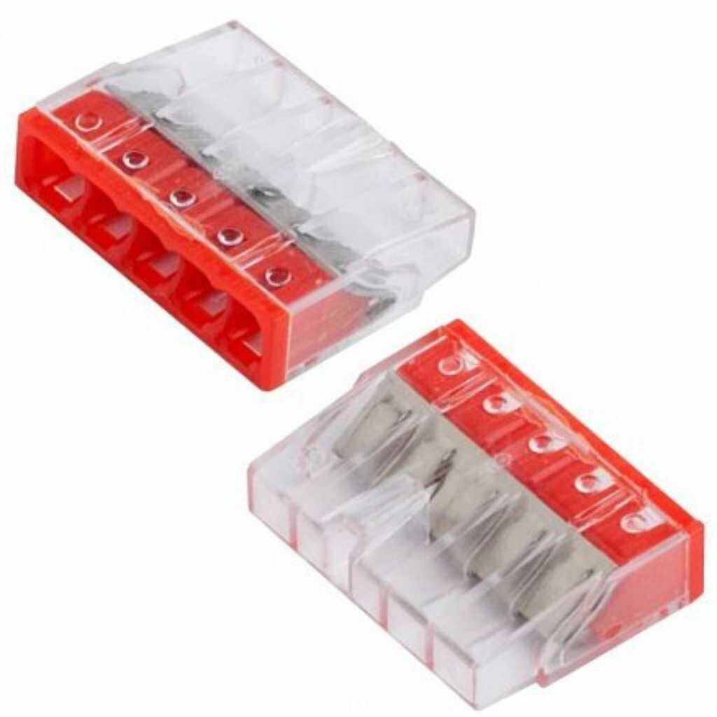 Клемма строительно-монтажная СМК 5-проводная 0.5-2.5 мм² General Lighting Systems 800489, прозрачный корпус, красная