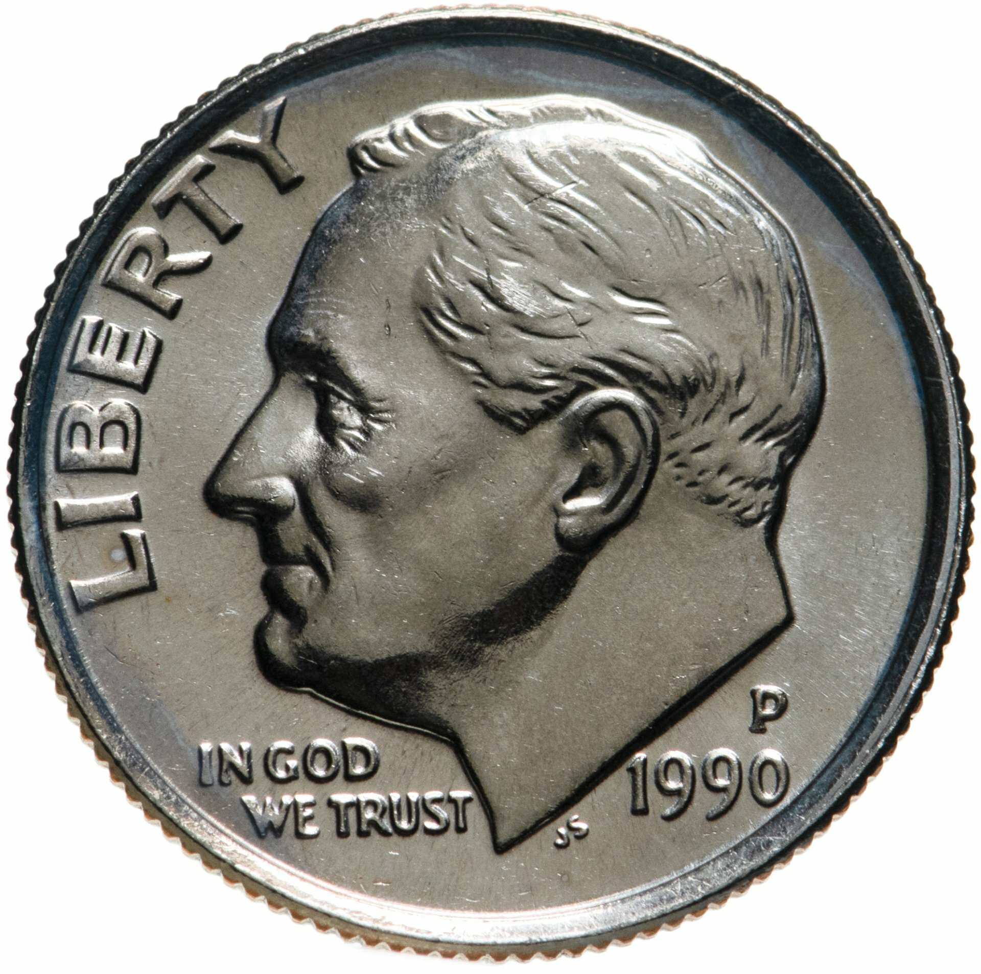 США 10 центов дайм, one dime 1990 P "Roosevelt Dime" наборная, Медь, в сохранности UNC