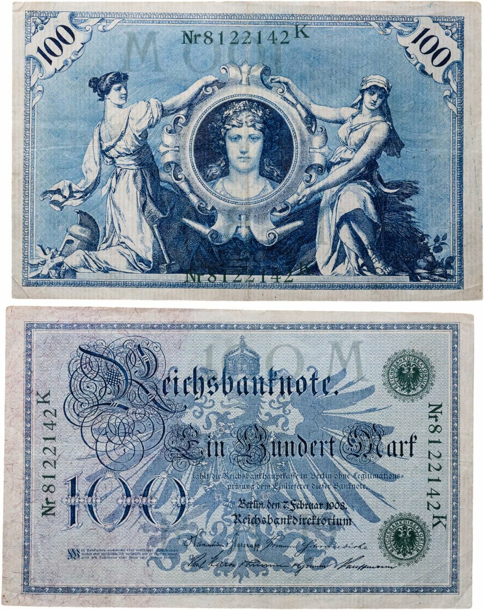 Германия 100 марок 1908 Зеленая печать