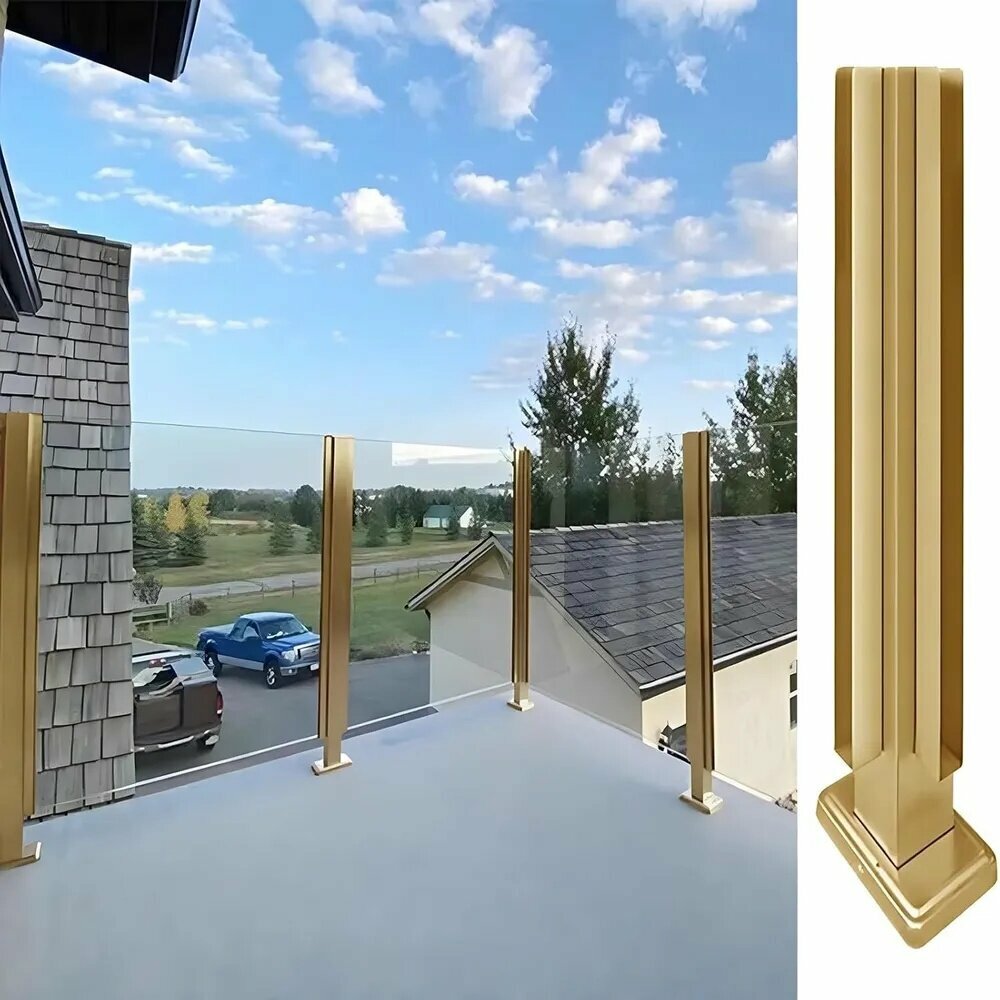 Стеклянные лестничные перила, Квадратная балюстрадная колонна из нержавеющей стали для стекла толщиной 8/10 мм, Настил крыльца, ограждение для прихожей (золото, 85 см)