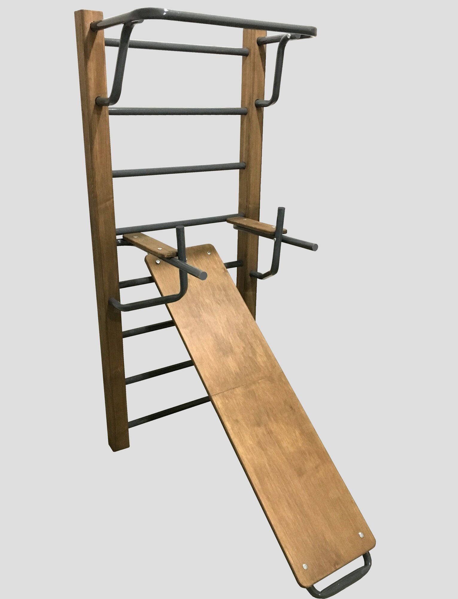 Шведская стенка с турником, брусьями и наклонной скамьей тросет деревянная 2200*1300