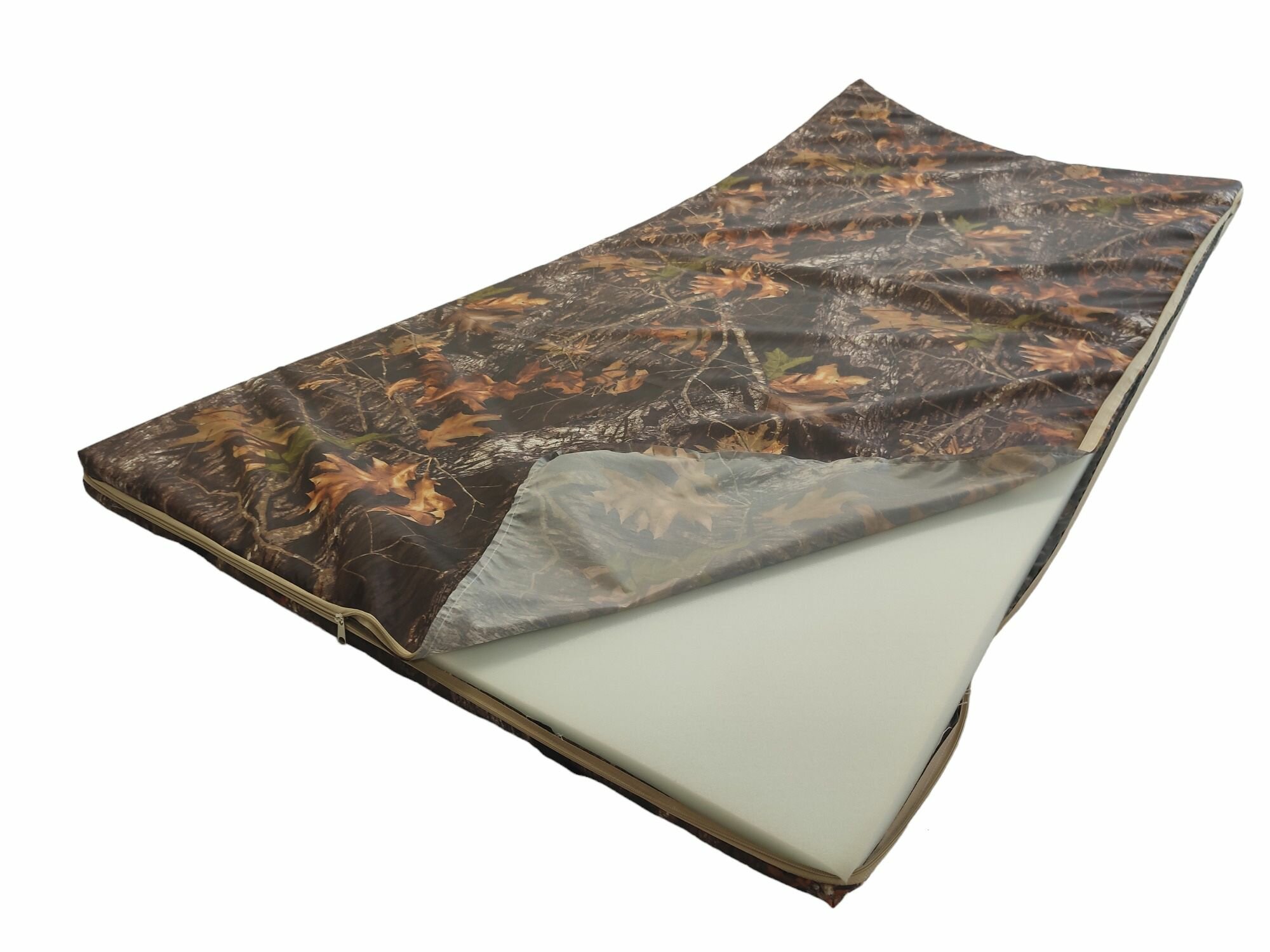 Непромокаемый сменный чехол на матрас 90х190 высота 15 см на молнии, камуфляж Лес