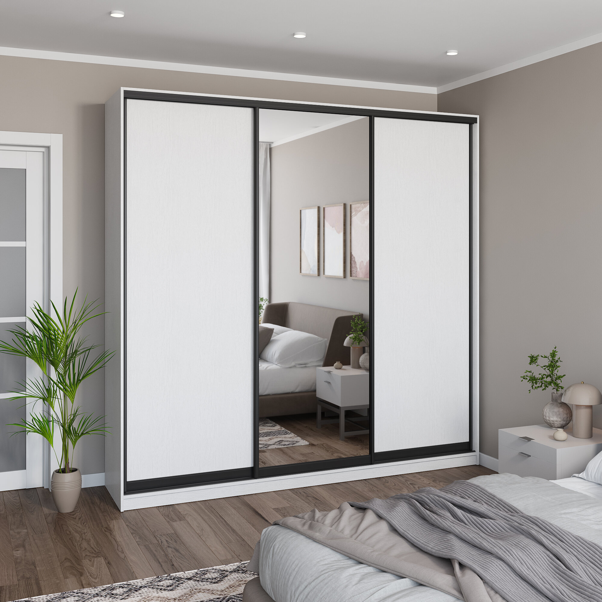 Шкаф купе для одежды "MELIA" белый лофт с 1 зеркалом 230 х 58 х 230 см (ШхГхВ)
