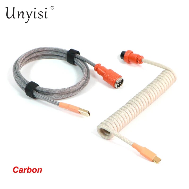 Спиральный кабель USB-Type-C Micro Mini-USB Unyisi для механической клавиатуры Type-C, Carbon