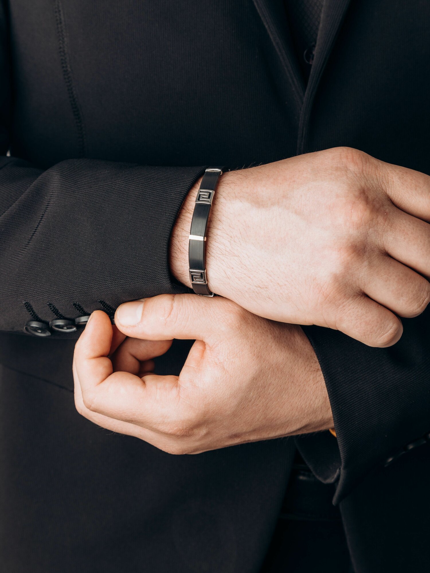 Браслет, серебро, 925 проба, родирование, каучук