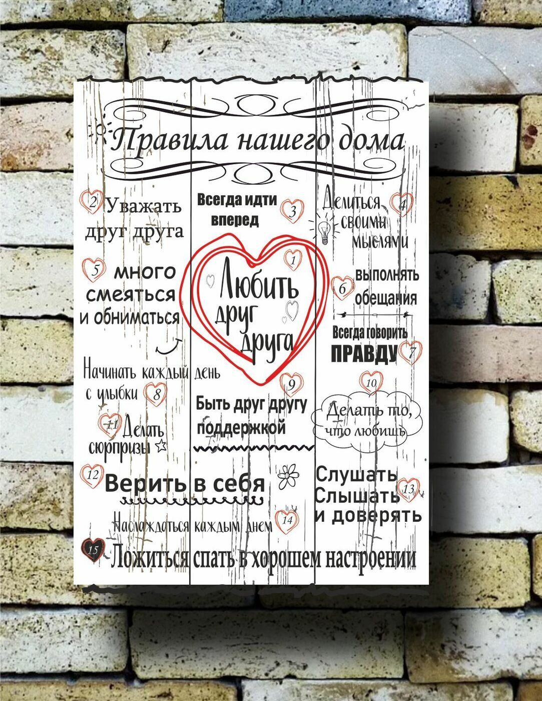 Картина на досках "Правила нашего дома"