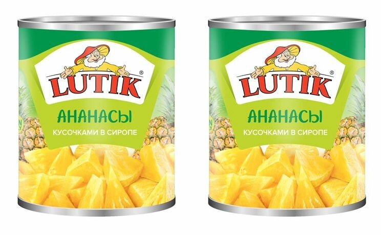 Lutik Ананасы кусочками в сиропе, 580 мл, 2 шт