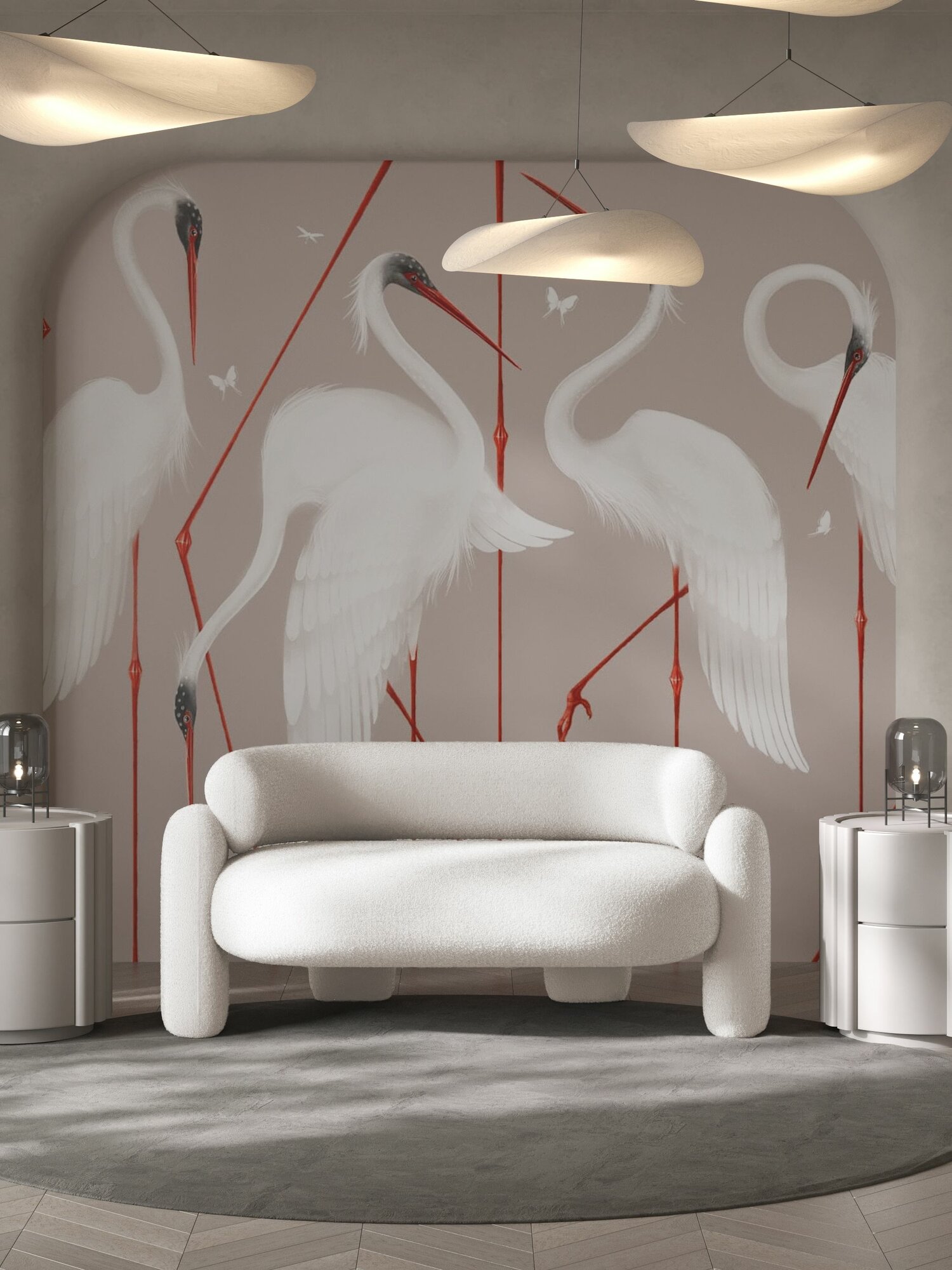 Диван дизайнерский CHICCO, букле 144 см, белый цвет, нераскладной