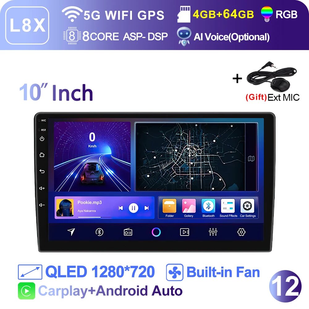 LEHX L8X 8Core 7/9/10' 2Din Android 15 Carplay Радио Автомобильное Мультимедийное 10-L8X(4-64GB)