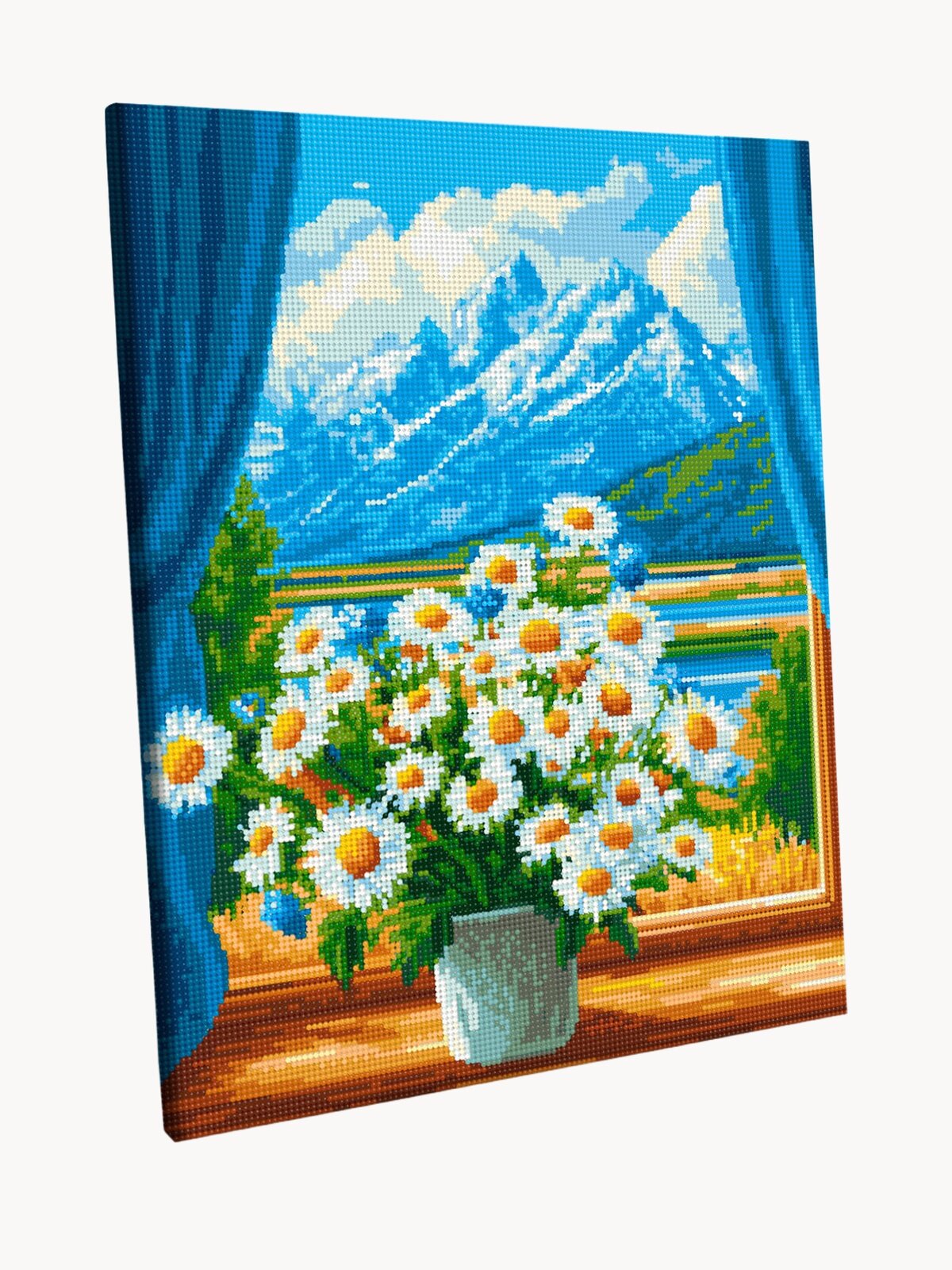 Алмазная мозаика на подрамнике 40х50 см "Ромашки и васильки" Алмазная вышивка. Картина стразами.