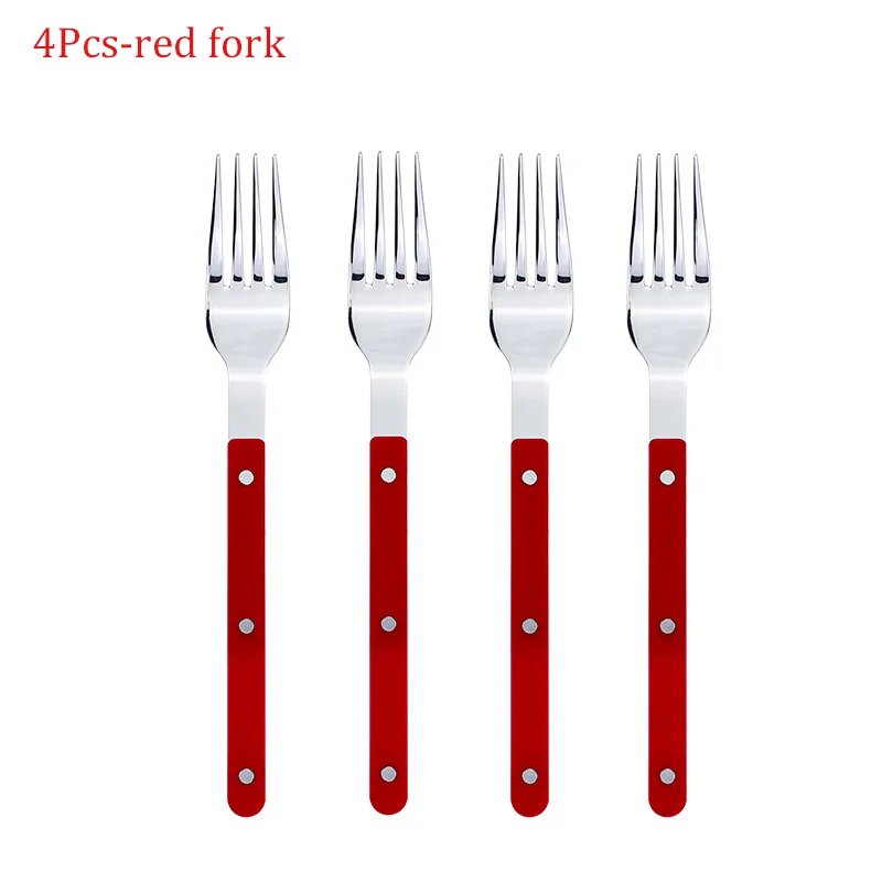 Набор столовых приборов из нержавеющей стали 304 Красный, 4-Red fork