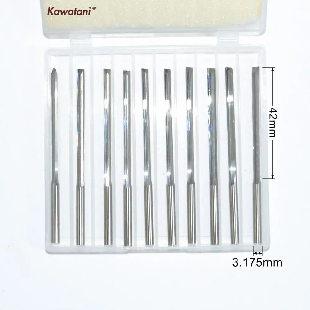 3,175 мм * 42 мм, 10 шт, твердосплавная концевая фреза для станка с ЧПУ, деревообрабатывающая фреза, прямая концевая фреза с 2 канавками, пенопласт, плата EVA