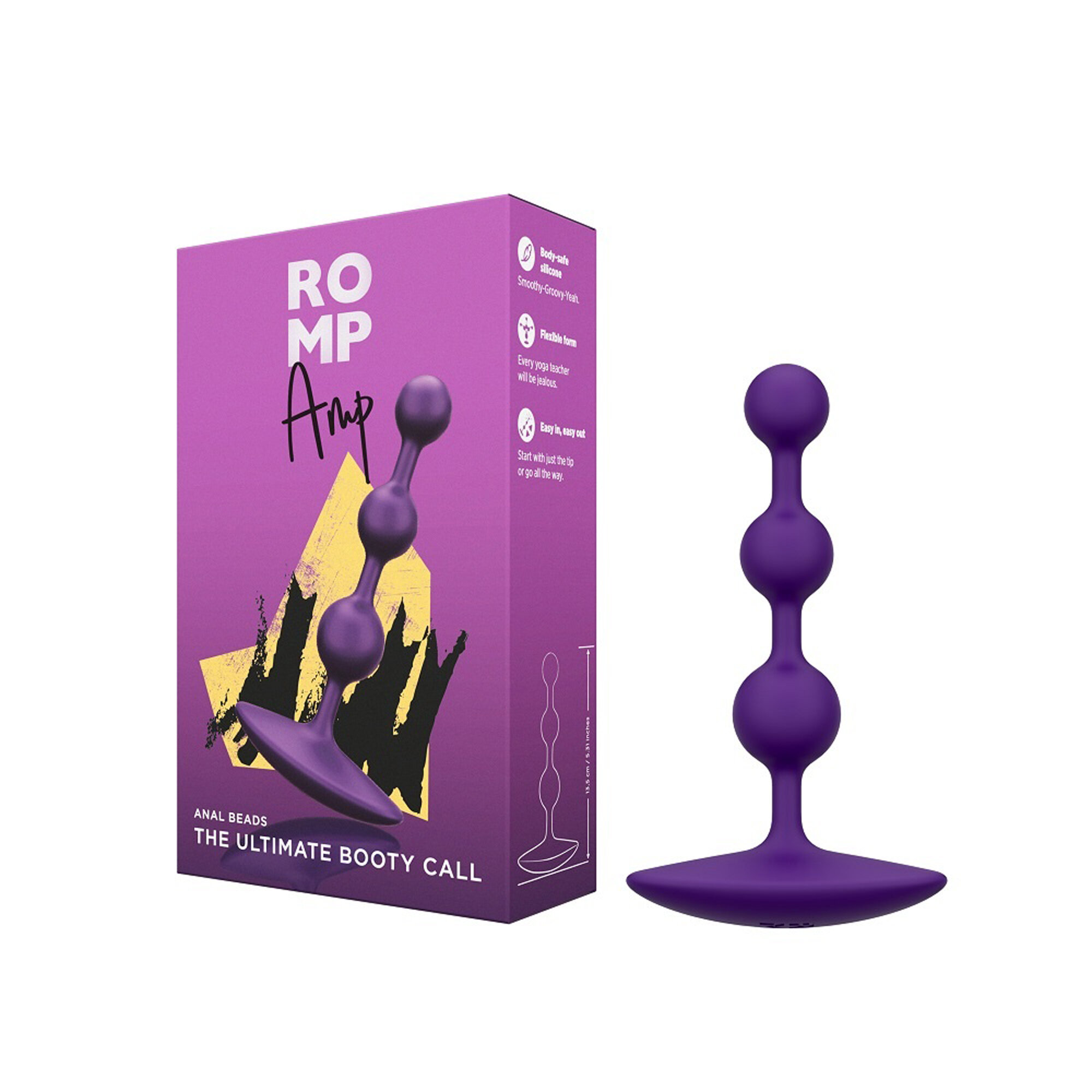 Гибкая силиконовая анальная игрушка с шариками Romp Amp, фиолетовый (13.5, Ø 2.5 см)