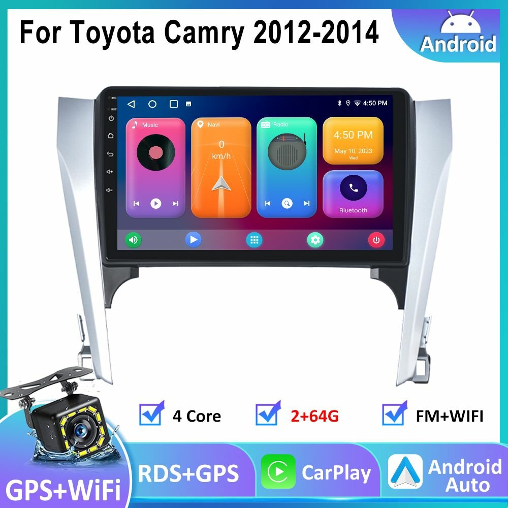 Магнитола для Toyota Camry 2012-2014 , Автомагнитола для Тойота Камри, Android 2+64GB 2din Мультимедиа Bluetooth FM WIFI Автомобильный