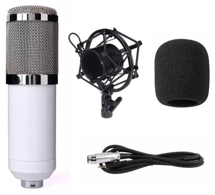 Конденсаторный микрофон BM-800, металлический держатель паук, ветрозащита, белый