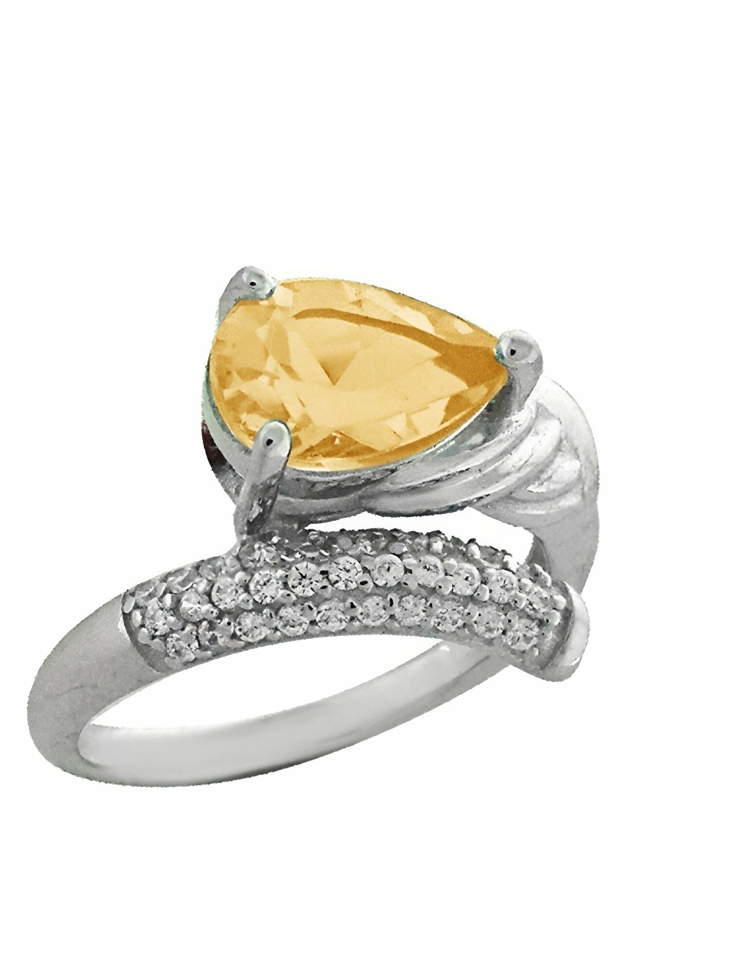 Кольцо тонкое, серебро, 925 проба, родирование, цитрин, фианит