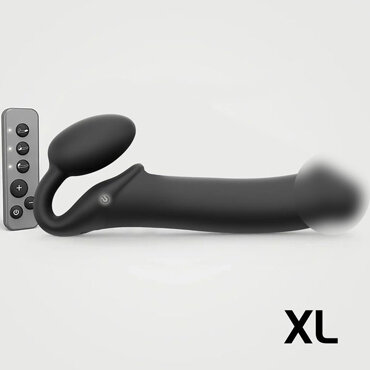 98174 Вибрострапон Strap-On-Me с 3 моторами, черный, XL, 18 см. Безремневой страпон с вибрацией и пультом