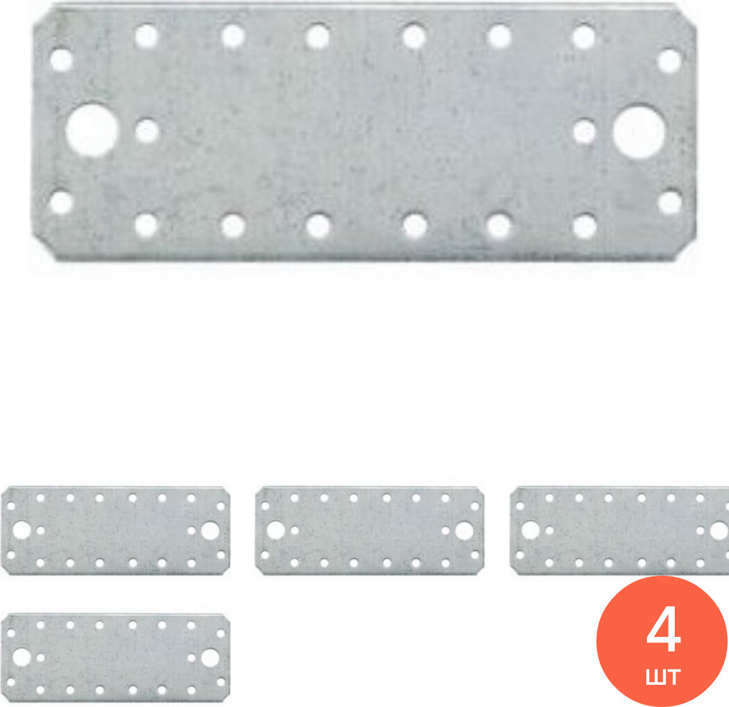 Пластина крепежная Rock Solid Connection / Рок Солид Коннекшн для деревянных конструкций, из оцинкованной стали, размером 140х55х2мм / строительство и ремонт (комплект из 4 шт)