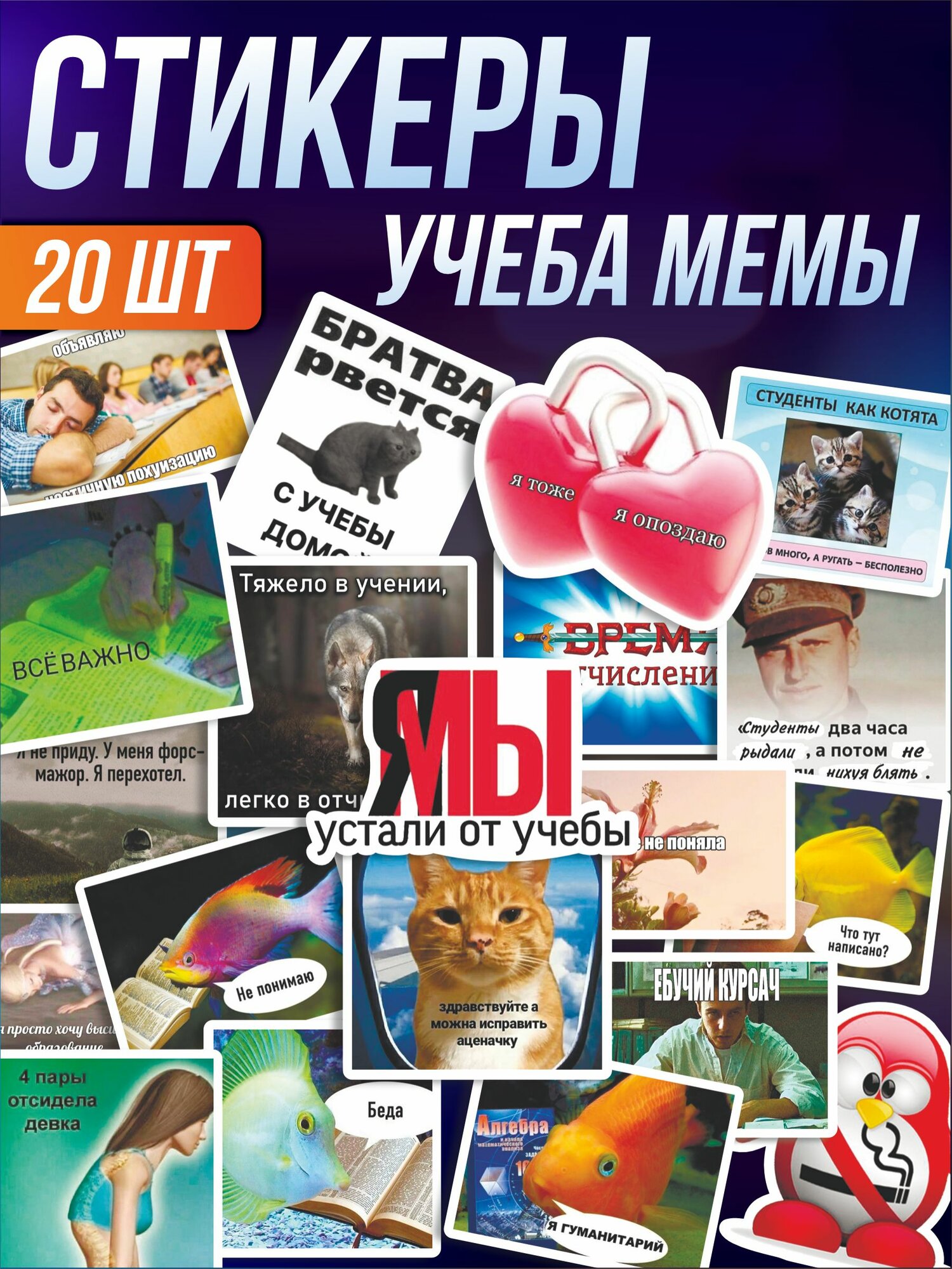 Стикерпак наклейки на телефон Учеба мемы