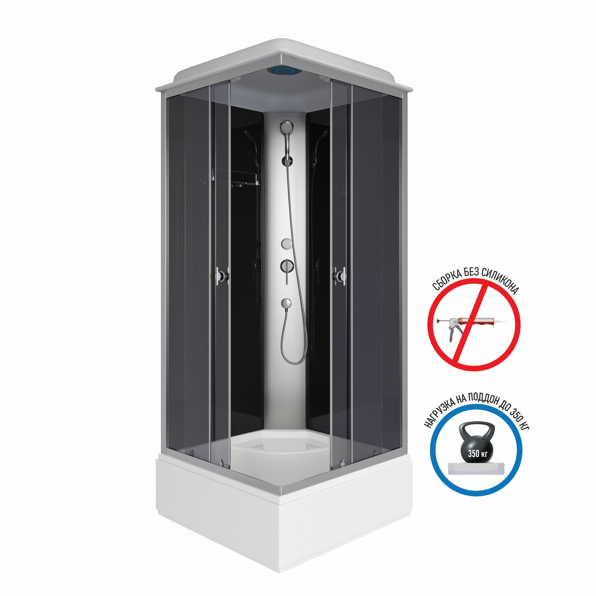 Душевая кабина Niagara Eco E90/26Q/TN (90х90х215) средний поддон(26см), стекло тонированное,4 места