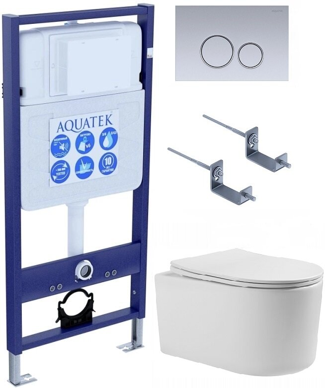 Комплект унитаз с инсталляцией, кнопкой и сиденьем Aquatek Standart Set Aquatek Мия-019 4в1