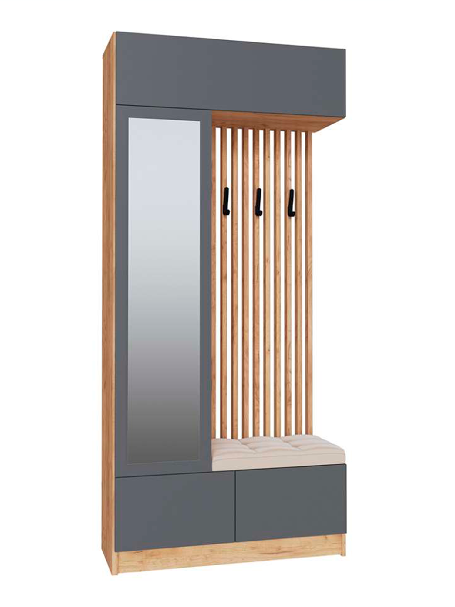 Прихожая мебель в коридор с зеркалом Руэлла, ЛДСП (220х100х40 см), дуб крафт золотой/графит